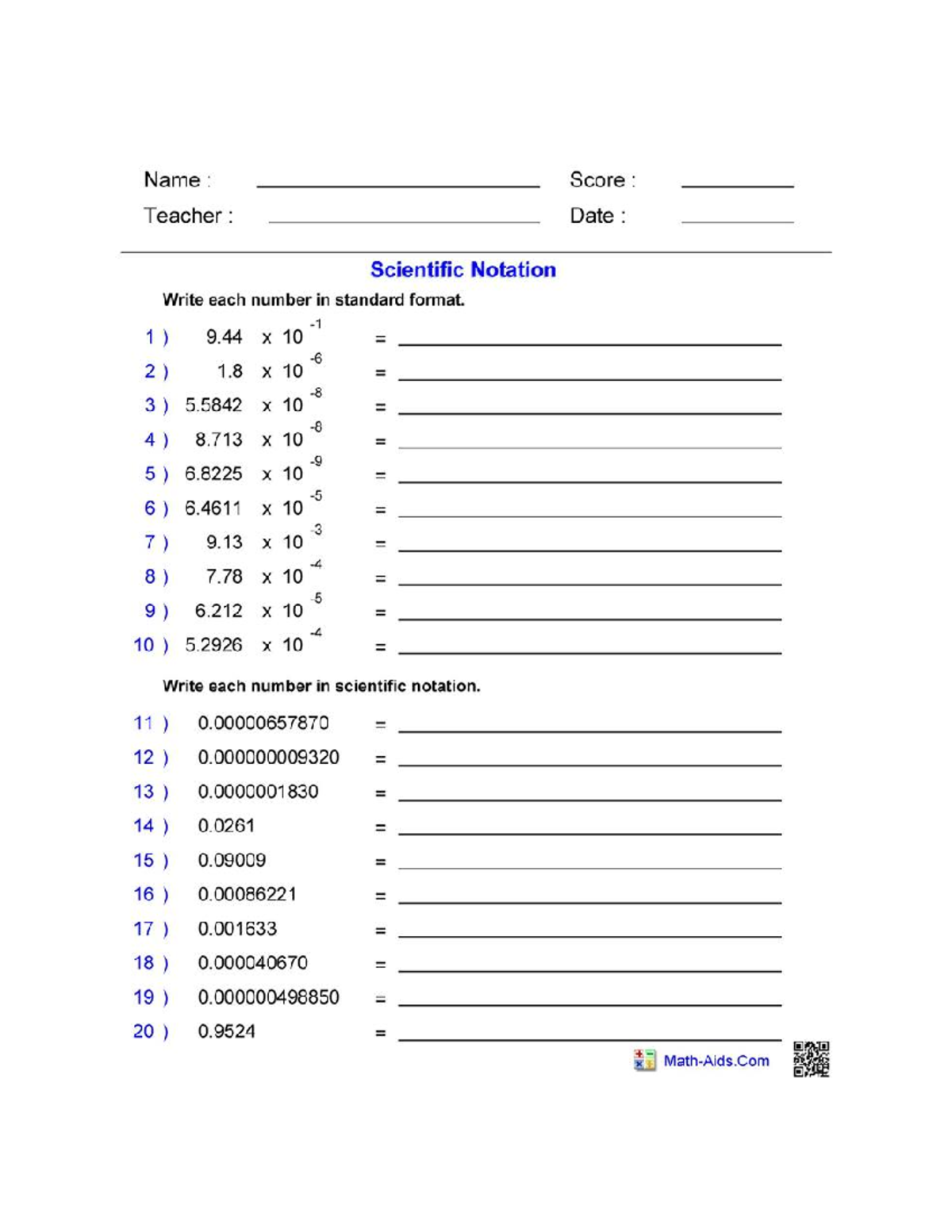 Scientific Notation Worksheet 1: Conversion & Formatting Guide - Studocu