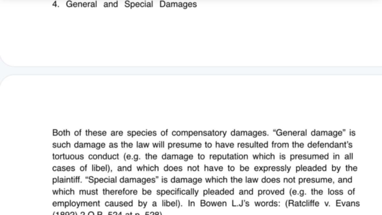 General and Special Damages: Understanding Compensatory Claims - Studocu