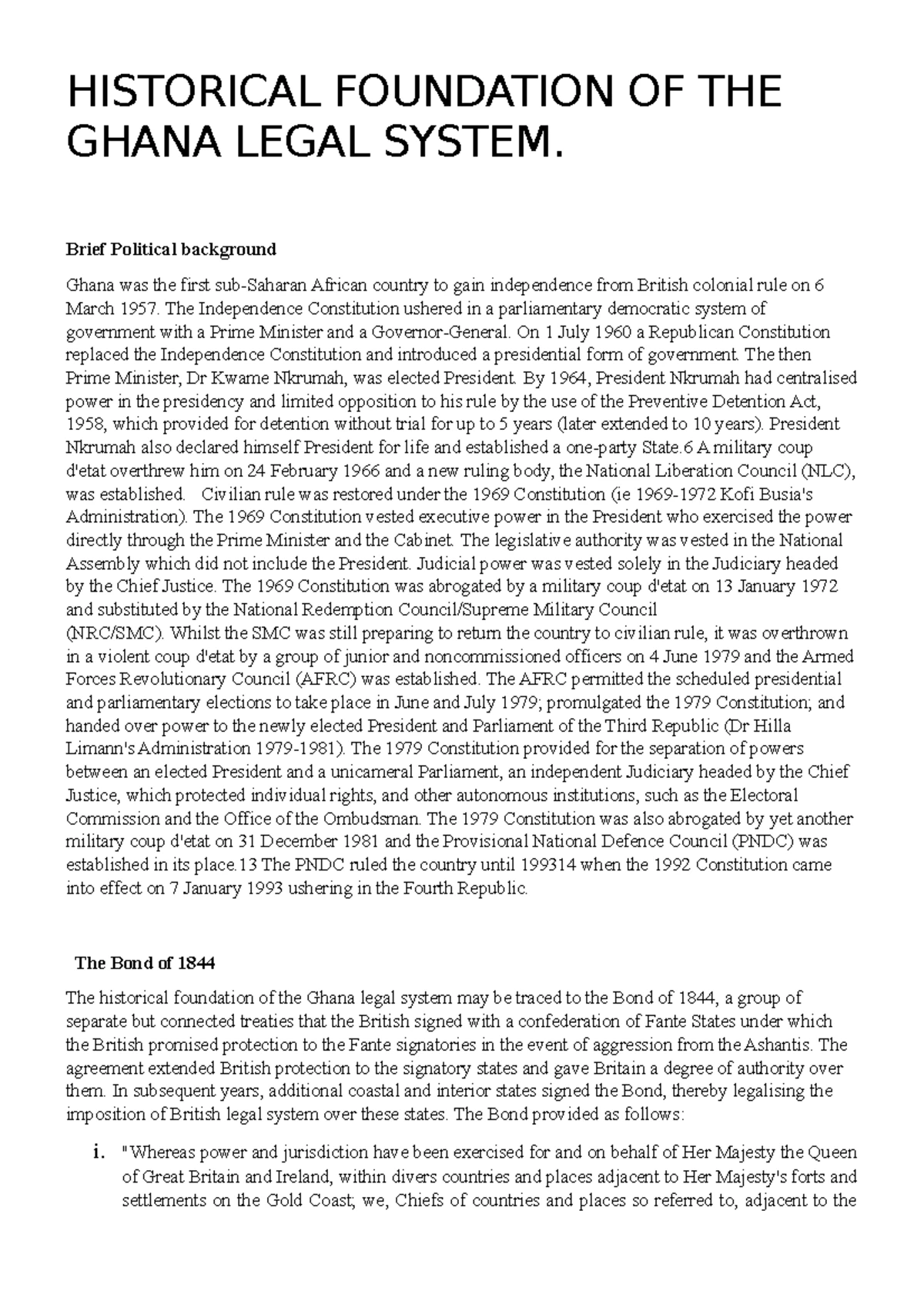 THE Ghana Legal System - Lecture Notes - GHANA LEGAL SYSTEM CHAPTER 1 ...