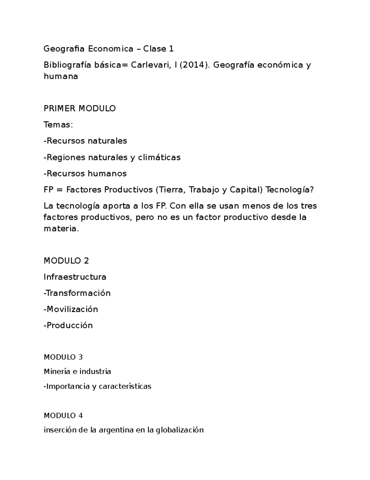 Geografía Económica Clase 1: Bibliografía y Temas Clave - Studocu