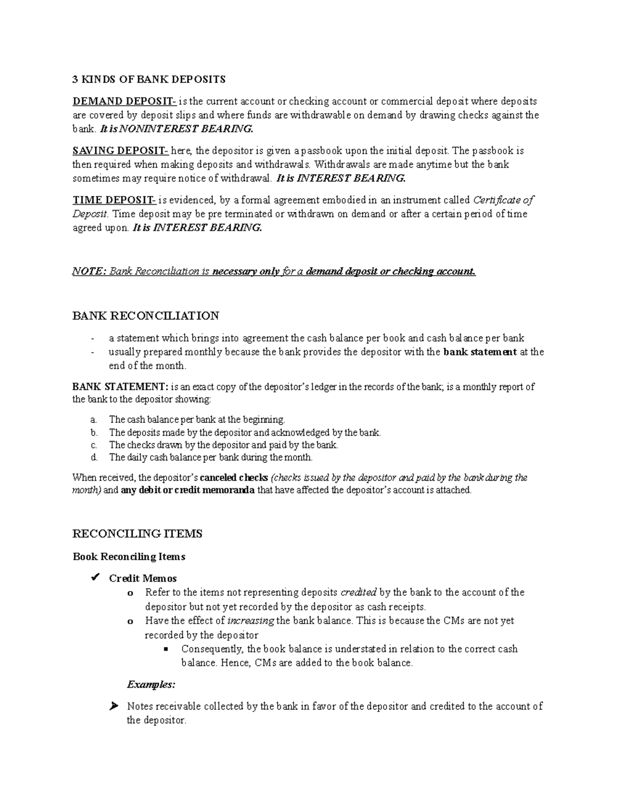 Bank Reconciliation Notes & Key Concepts for Accounting 101 - Studocu