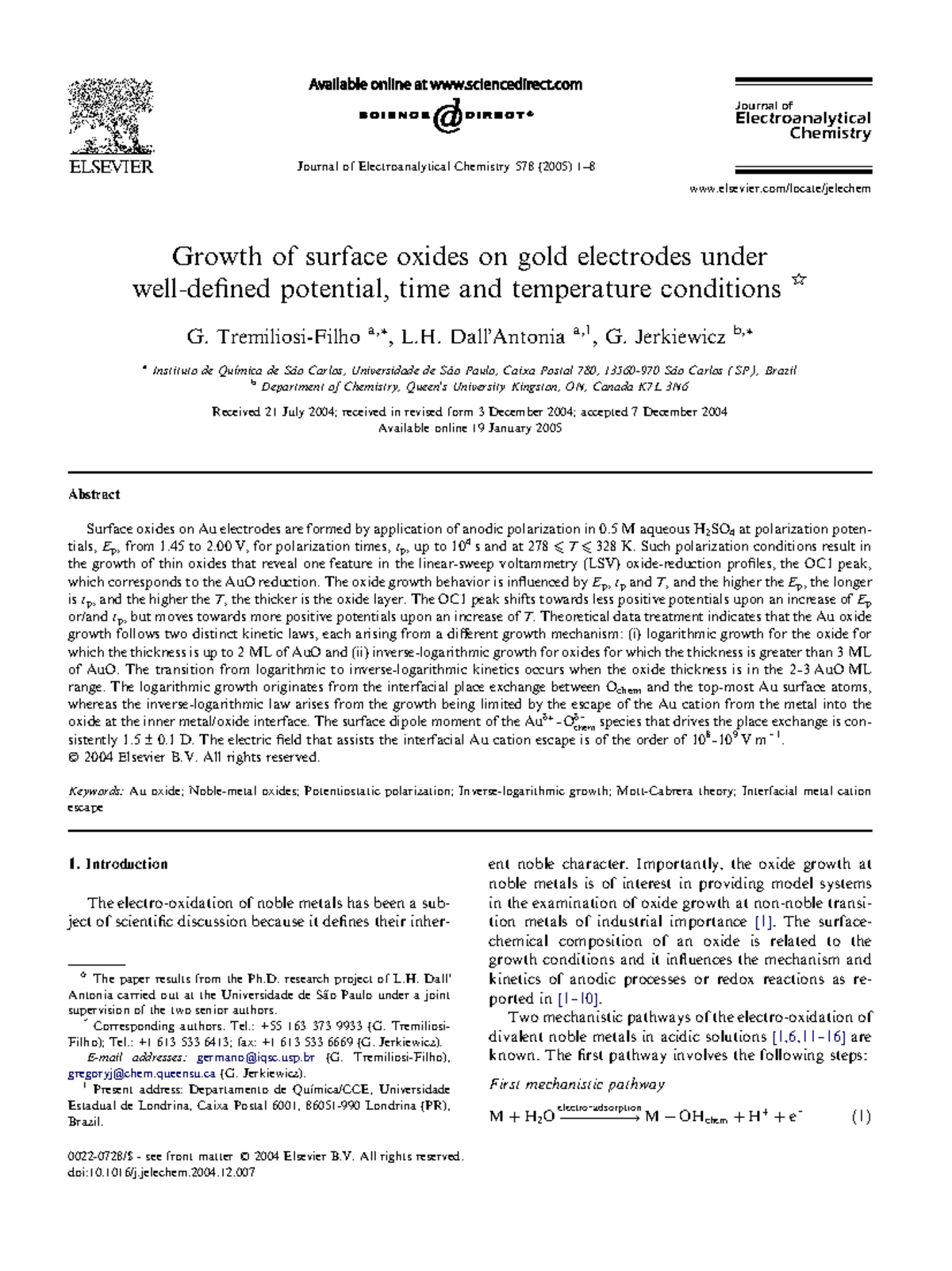 Electroanalytical Study of Au Oxide Growth under Varying Conditions ...