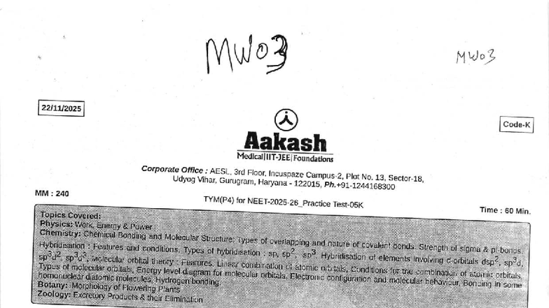 TYM(P4) Practice Test - Physics, Chemistry, and Botany - Studocu