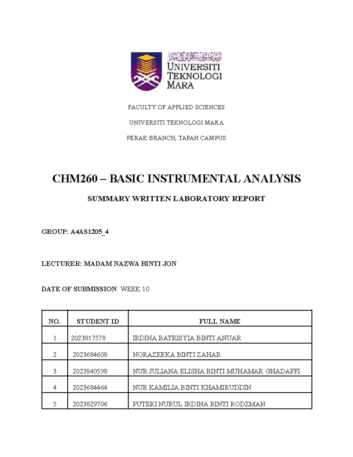 CHM260 Lab Report: Flame Atomic Absorption Spectroscopy (AAS) - Studocu