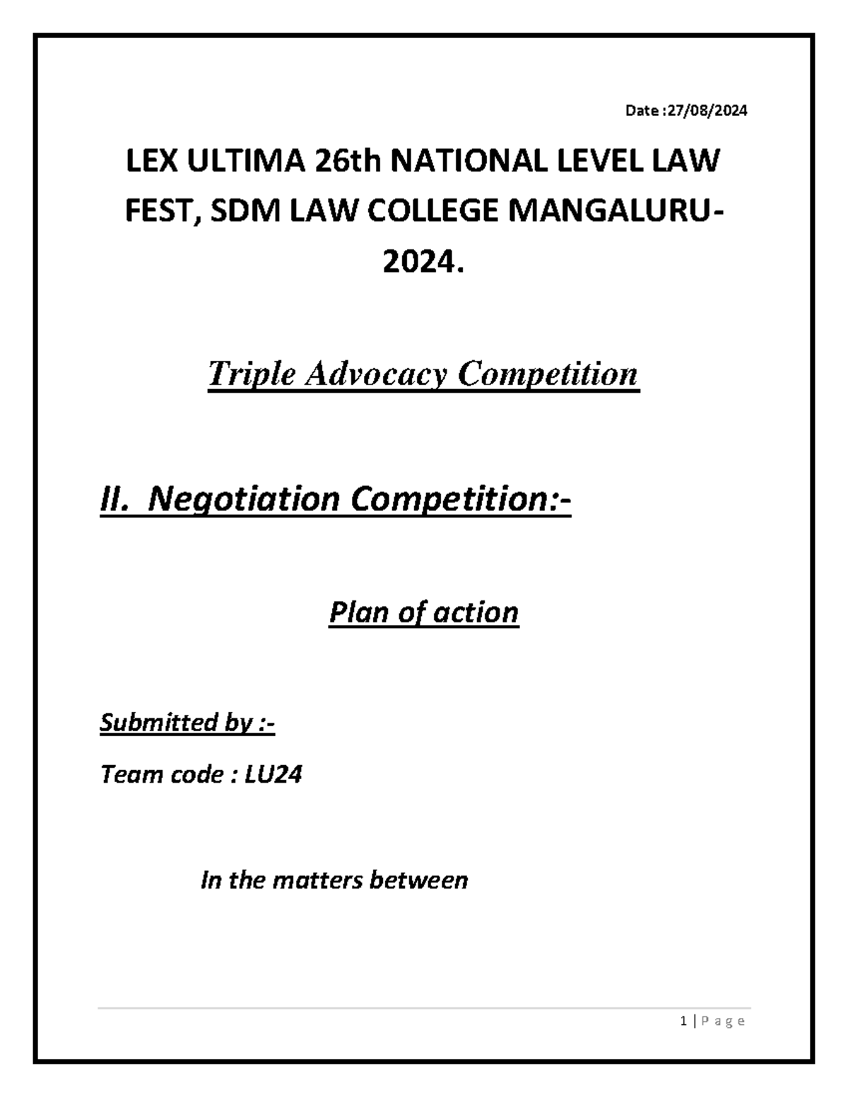 Negotiation PLAN OF Action , SDM - Date :27/08/ LEX ULTIMA 26th ...