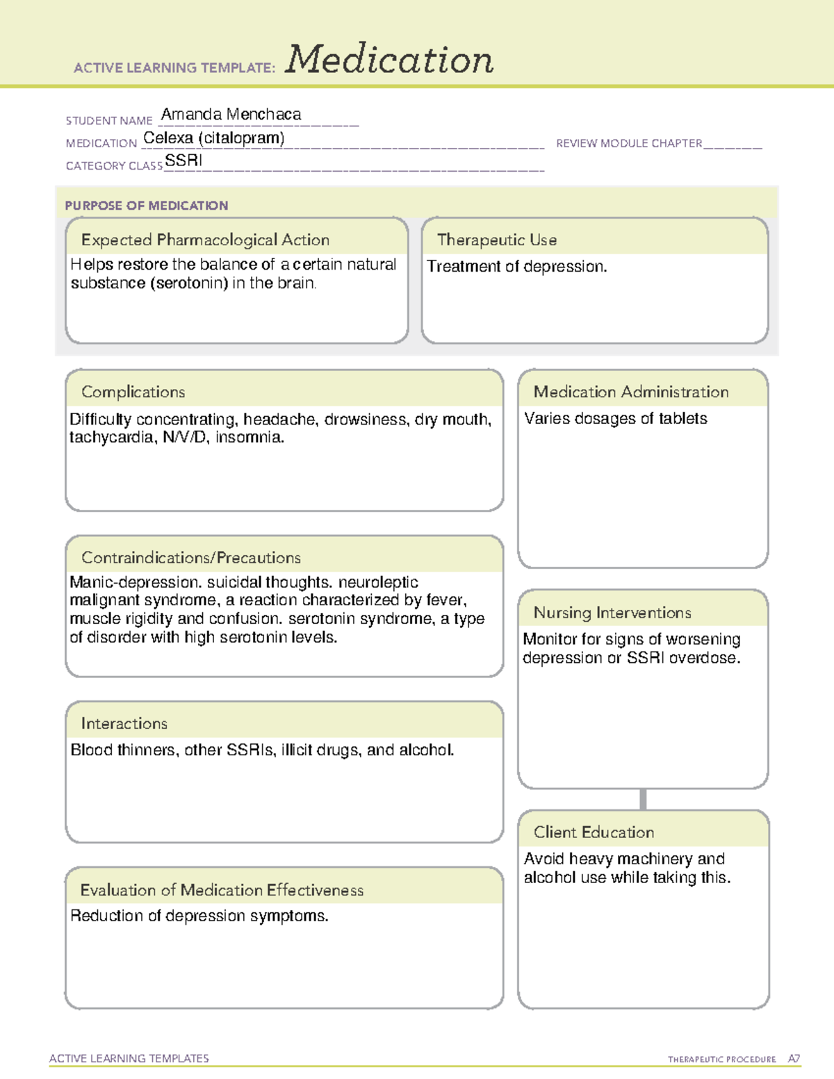 Medication Drug Card Template