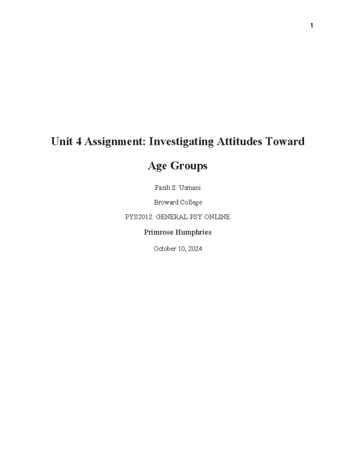 PYS2012: Unit 4 Assignment on Age Group Attitudes and Stereotypes - Studocu