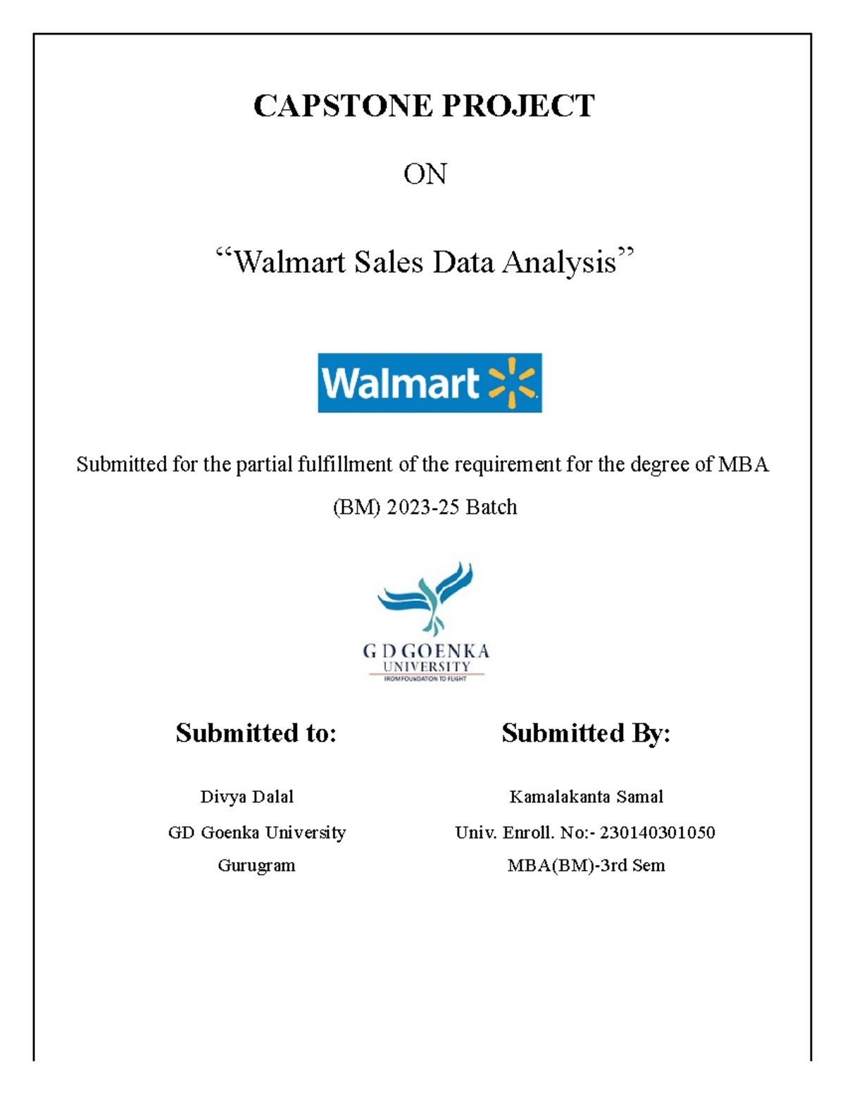 MBA(BM) Capstone Project: Walmart Sales Data Analysis Insights - Studocu