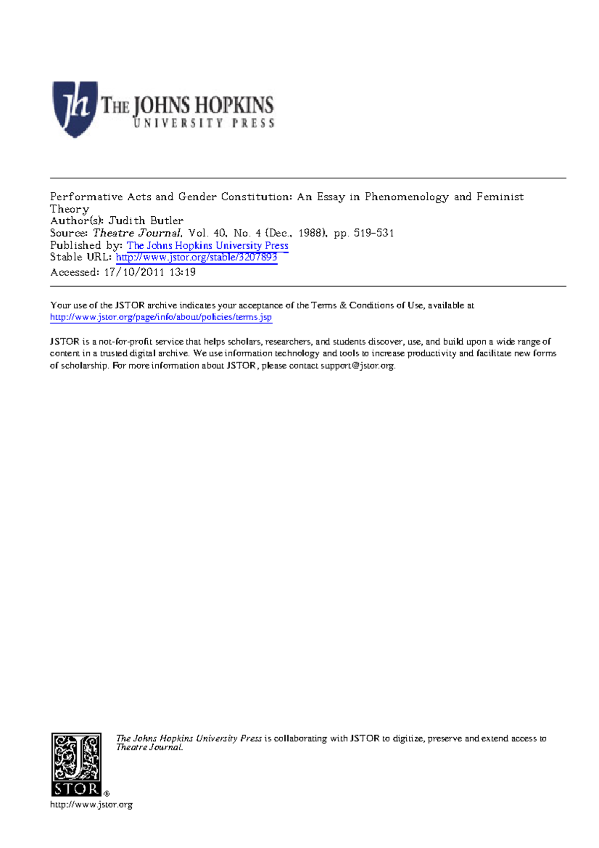 Performative Acts and Gender Constitution: Insights on Feminist Theory ...