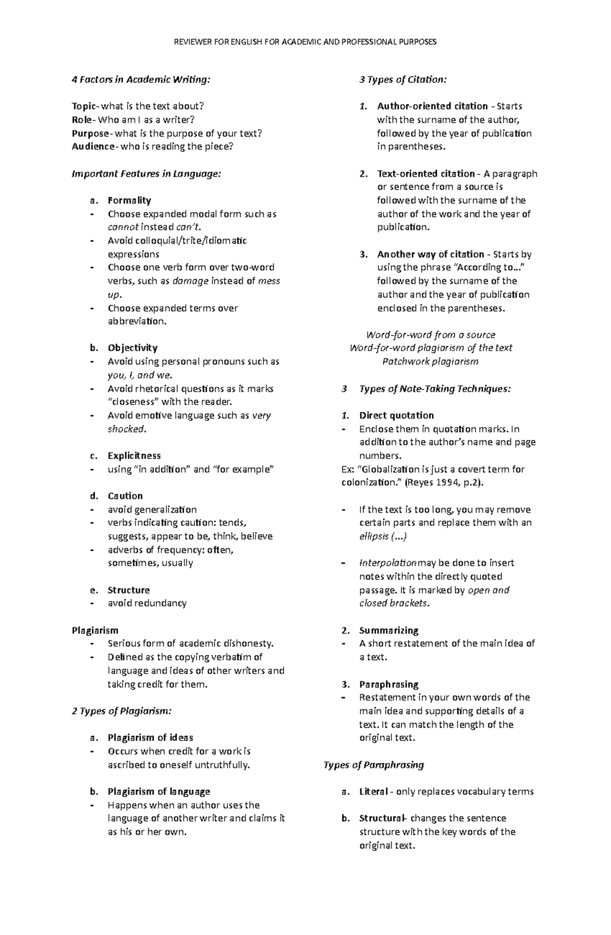 EAPP- Reviewer - REVIEWER FOR ENGLISH FOR ACADEMIC AND PROFESSIONAL ...