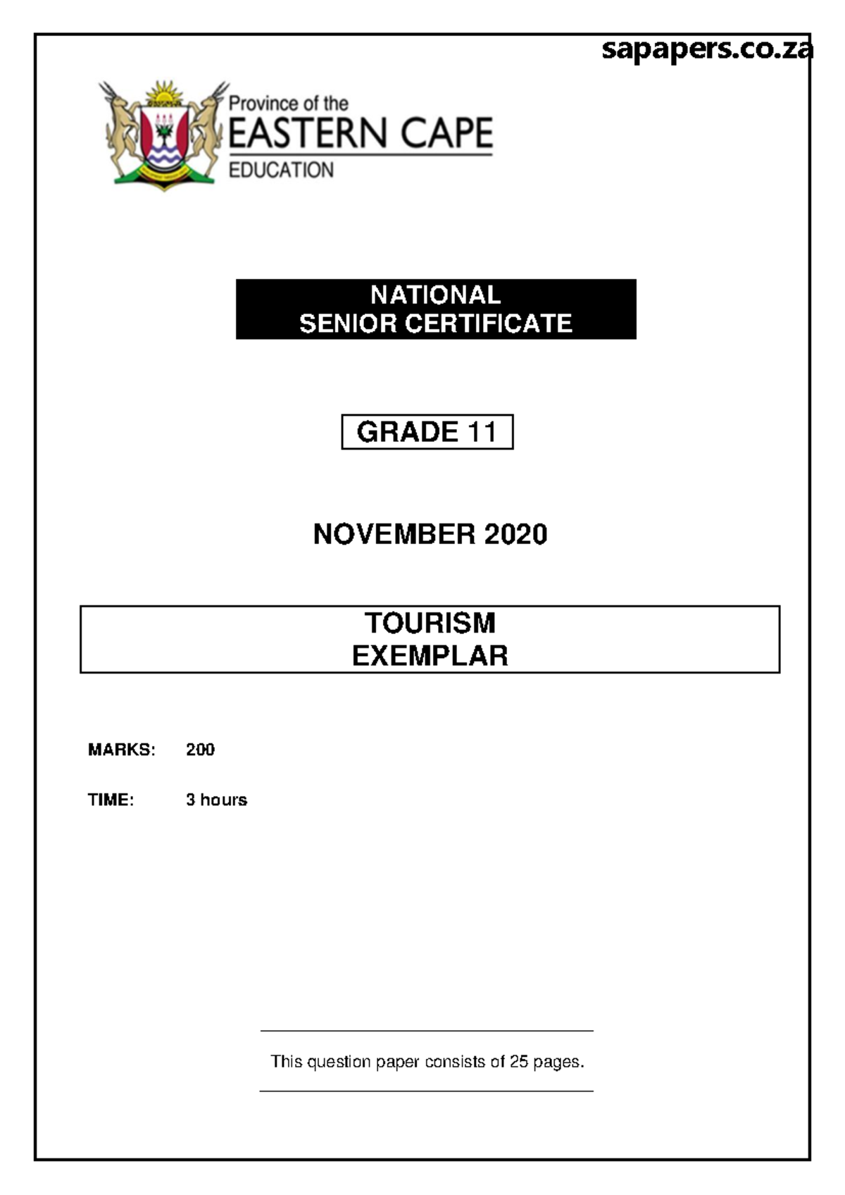 Tourism Grade 11 November 2020 Exemplar Question Paper - Studocu
