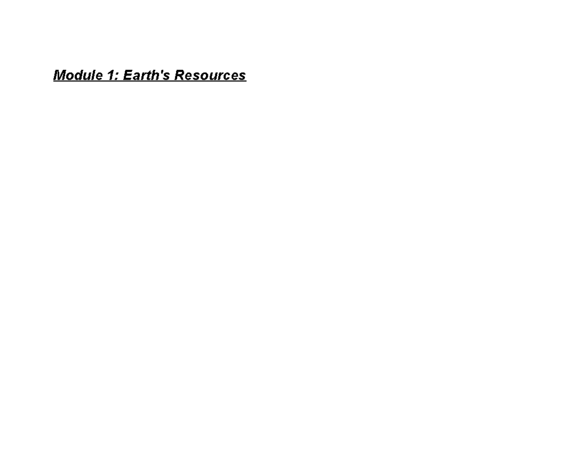 Year 11 Earth & Environmental Science - Module 1: Earth's Resources ...