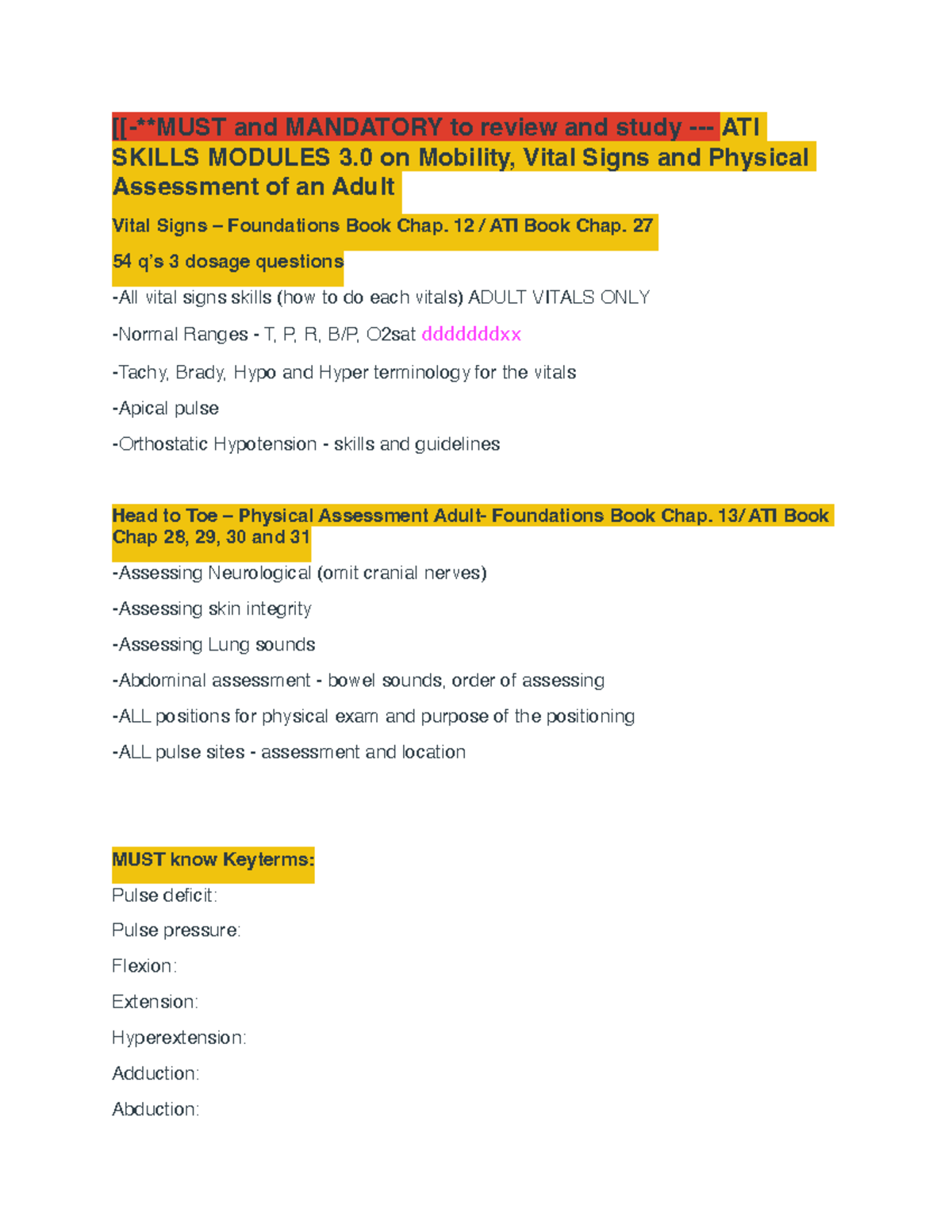 ATI Skills Module 3.0: Mobility, Vital Signs & Physical Assessment ...