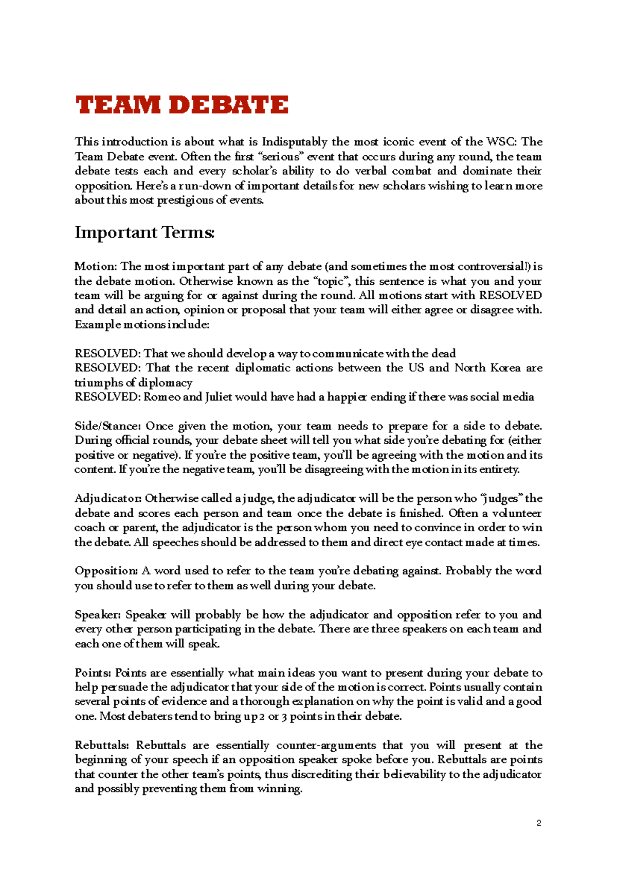 502043715 WSC Team Debate Preparation and Strategy Guide - Studocu