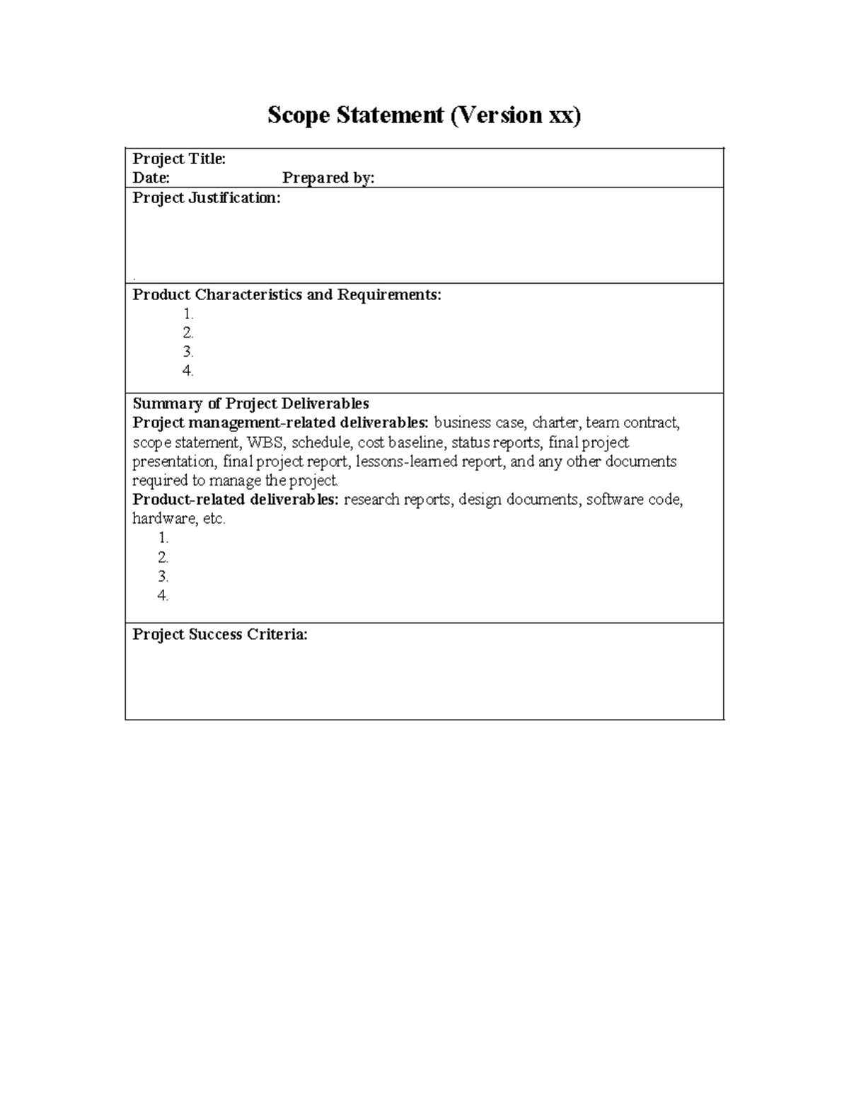 Scope Statement Template - Scope Statement (Version xx) Project Title ...