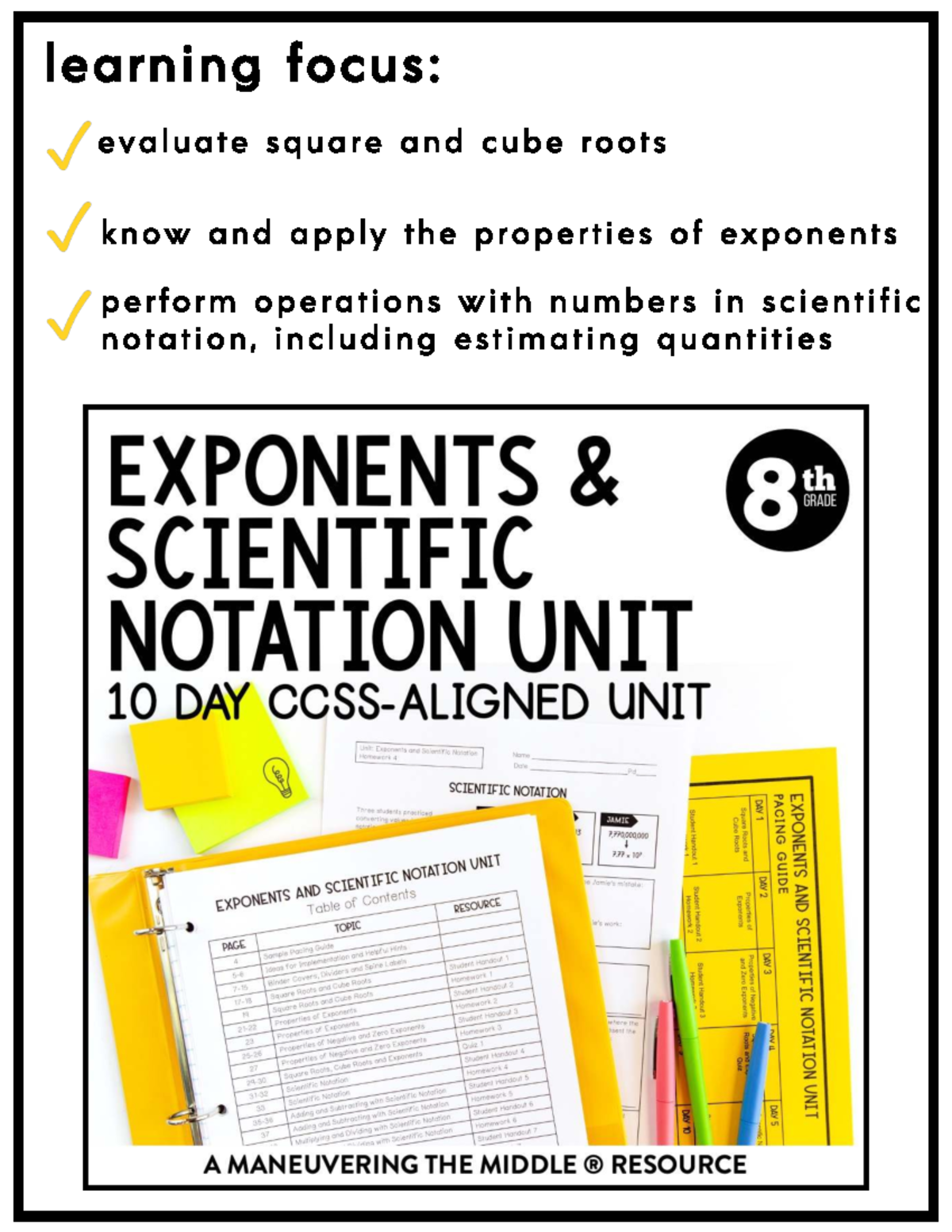 CCSS 8.EE Exponents & Scientific Notation: 10-Day Unit Guide - Studocu