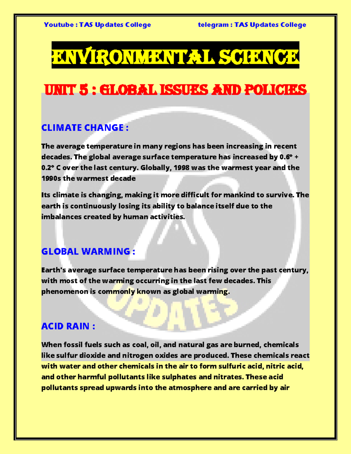 Unit 5 Global Issues & Policies in Environmental Science - Studocu
