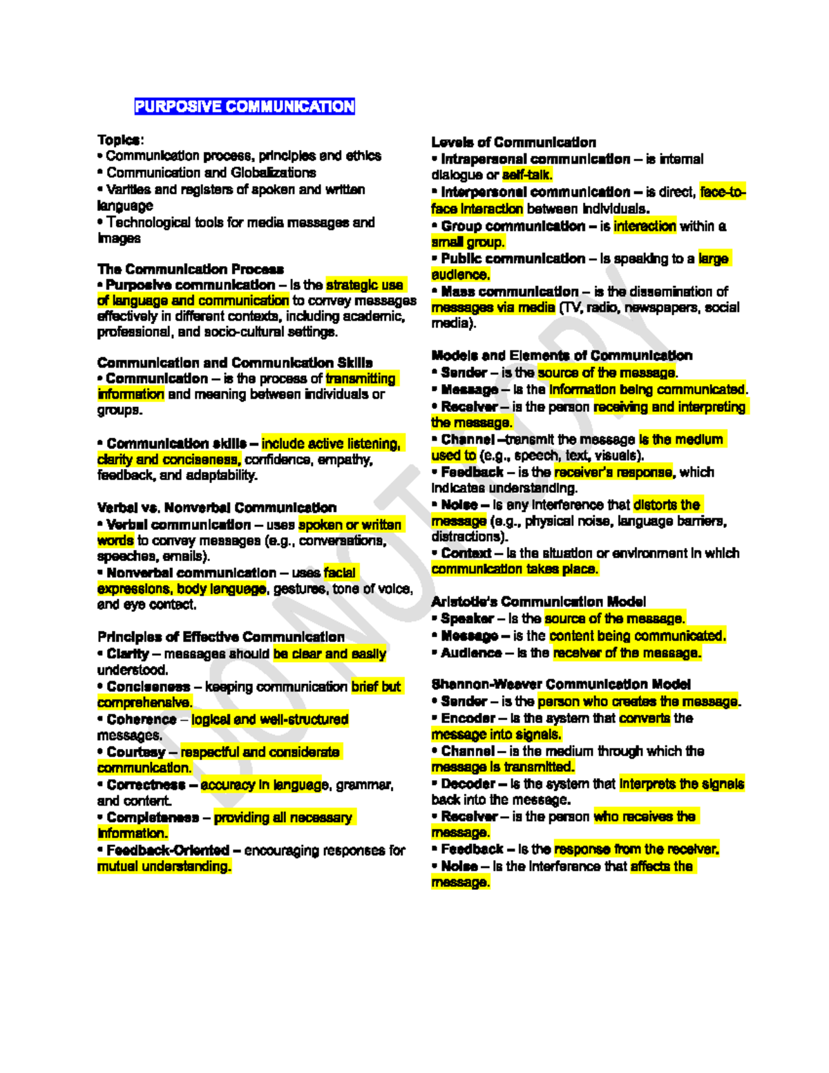 PURPOSIVE COMMUNICATION: Key Concepts and Ethical Considerations - Studocu