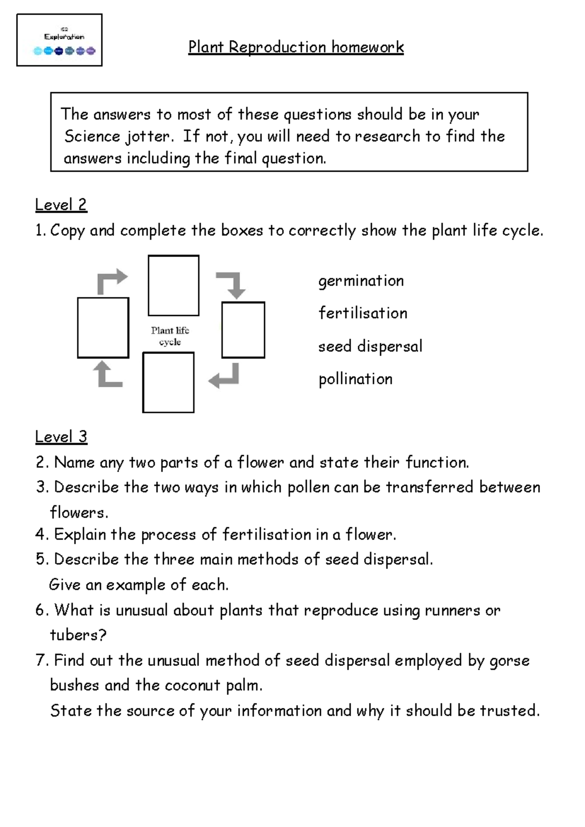 Plant Reproduction Homework DD: Life Cycle & Seed Dispersal Notes - Studocu