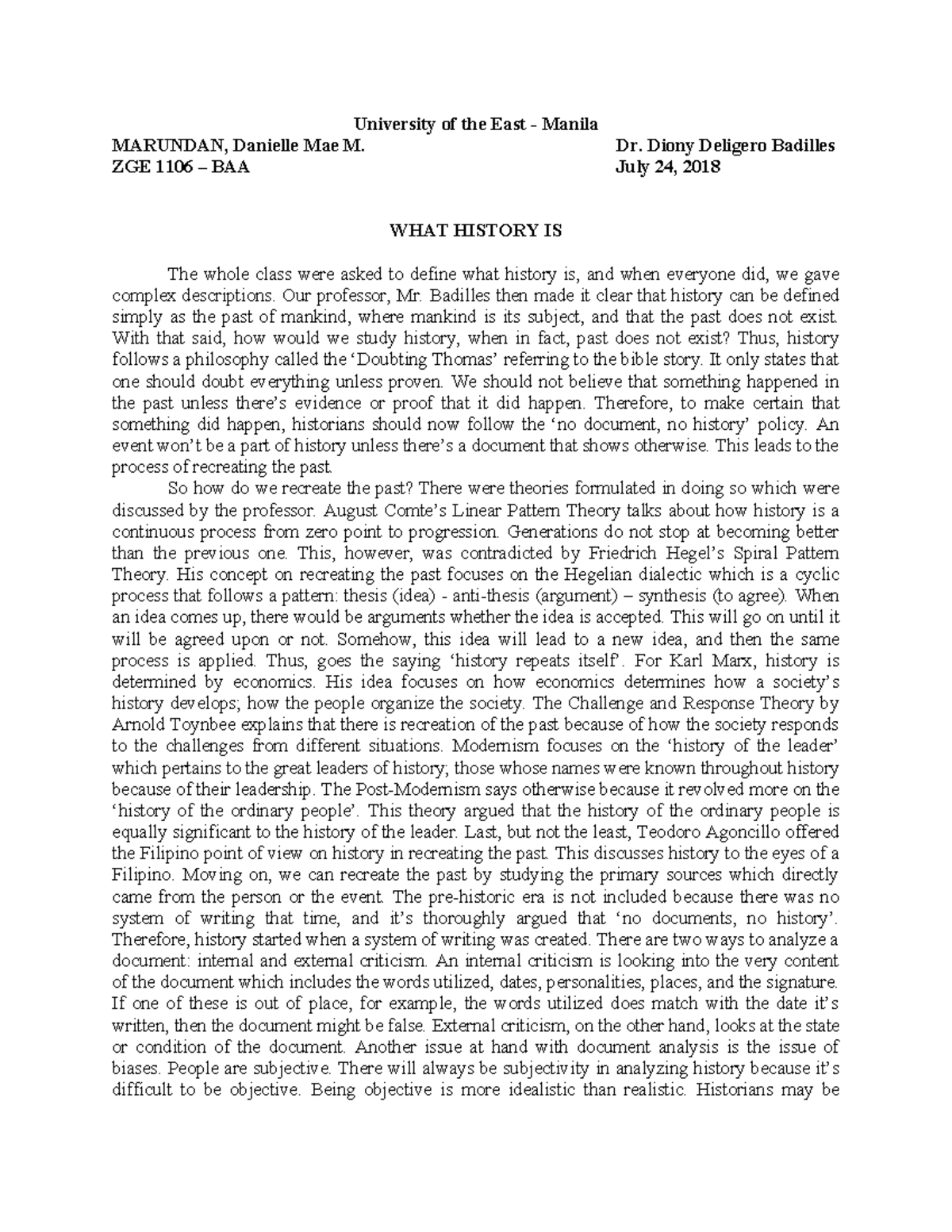 ZGE 1106 BAA Essay: Understanding the Nature of History - Studocu