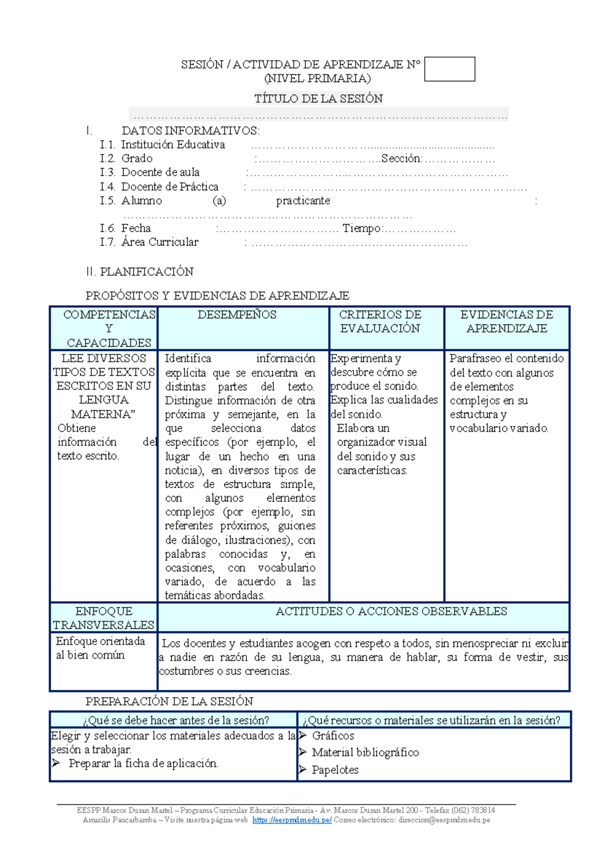 Esquema de Sesión de Aprendizaje 2024-2: Planificación y Evaluación - Studocu
