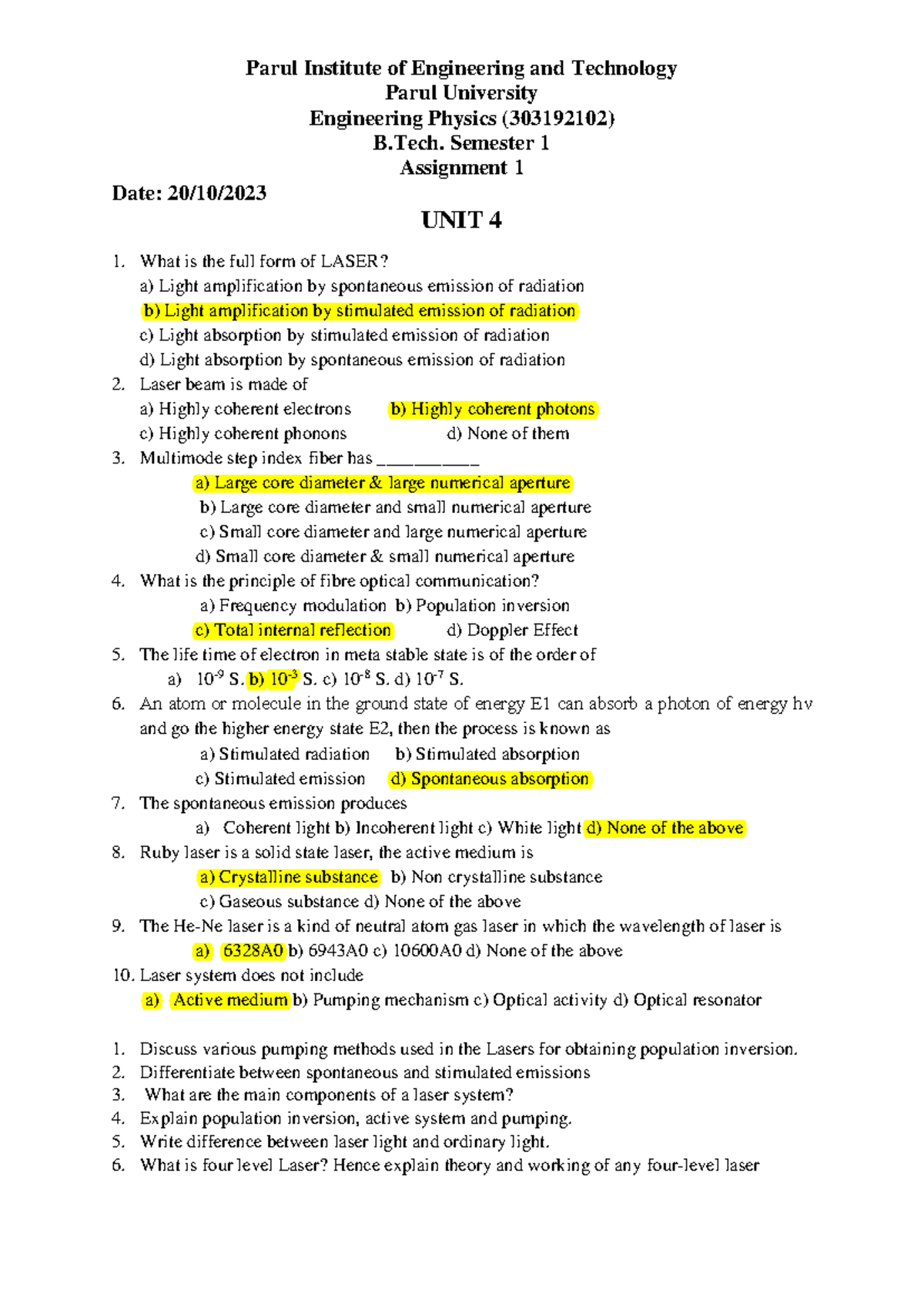 Assignment 1 Review for EPHY 303192102: Key Concepts & Questions - Studocu