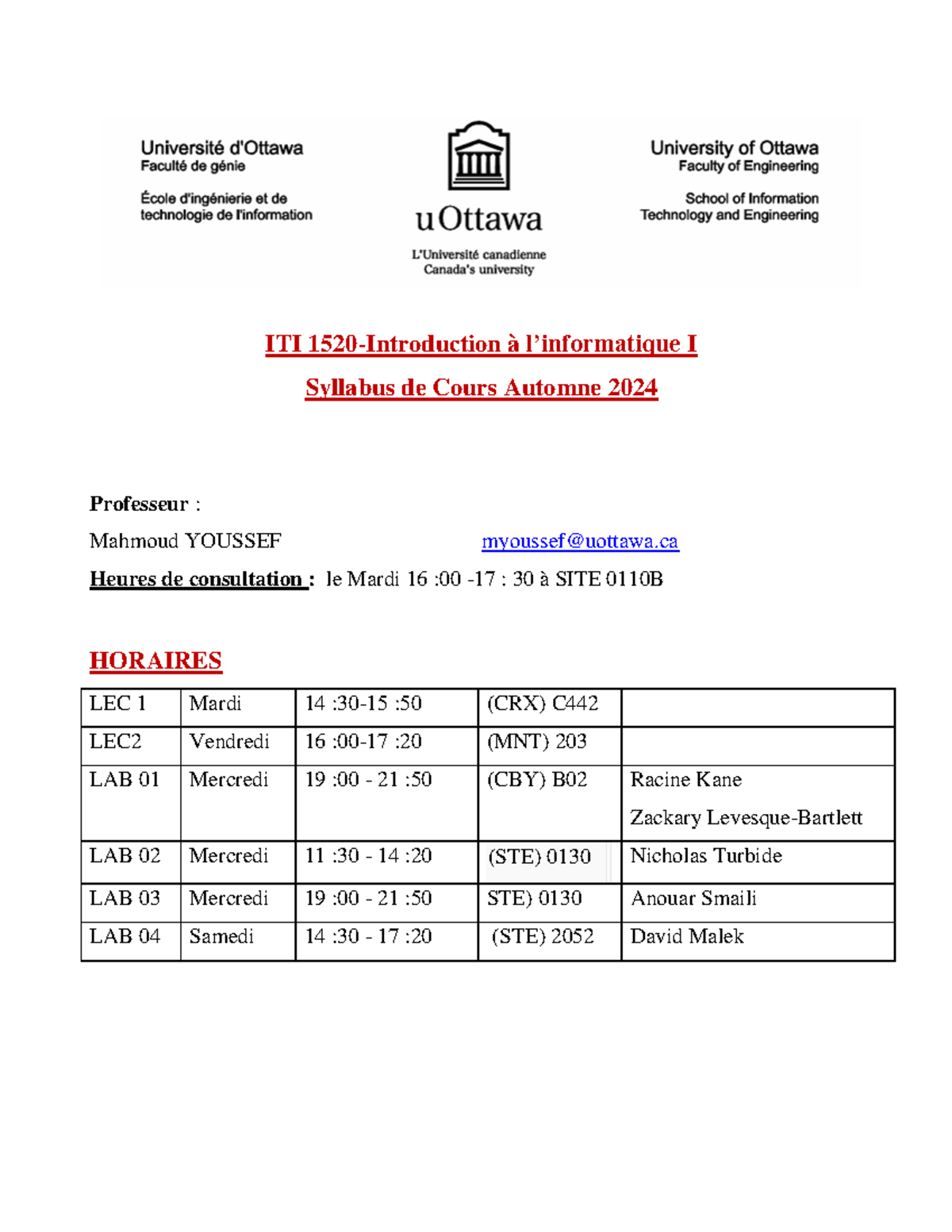 Syllabus-ITI 1520 - know more about iti 1520 - ITI 1520-Introduction à ...