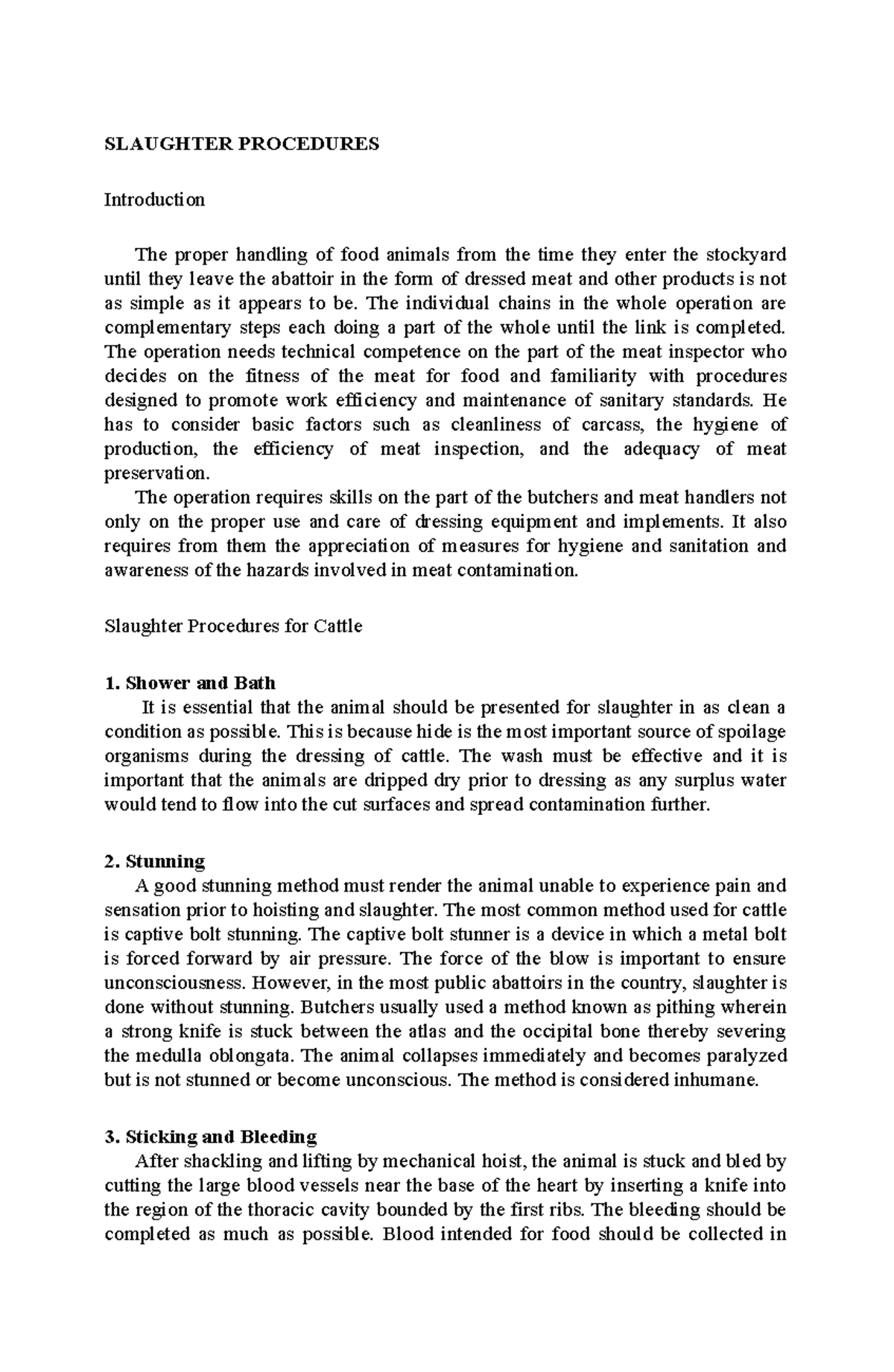 Slaughter Procedures Overview - Agri 101 Final Exam Notes - Studocu
