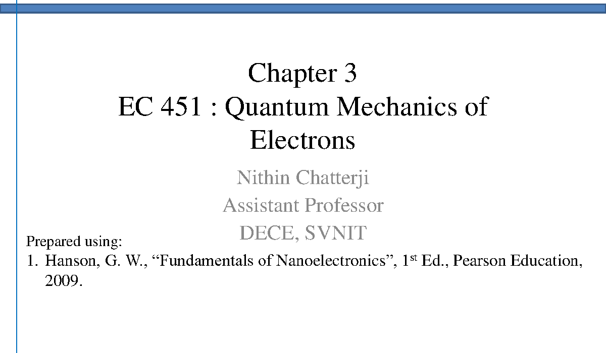 Chapter 3 EC 451: Quantum Mechanics of Electrons Overview - Studocu
