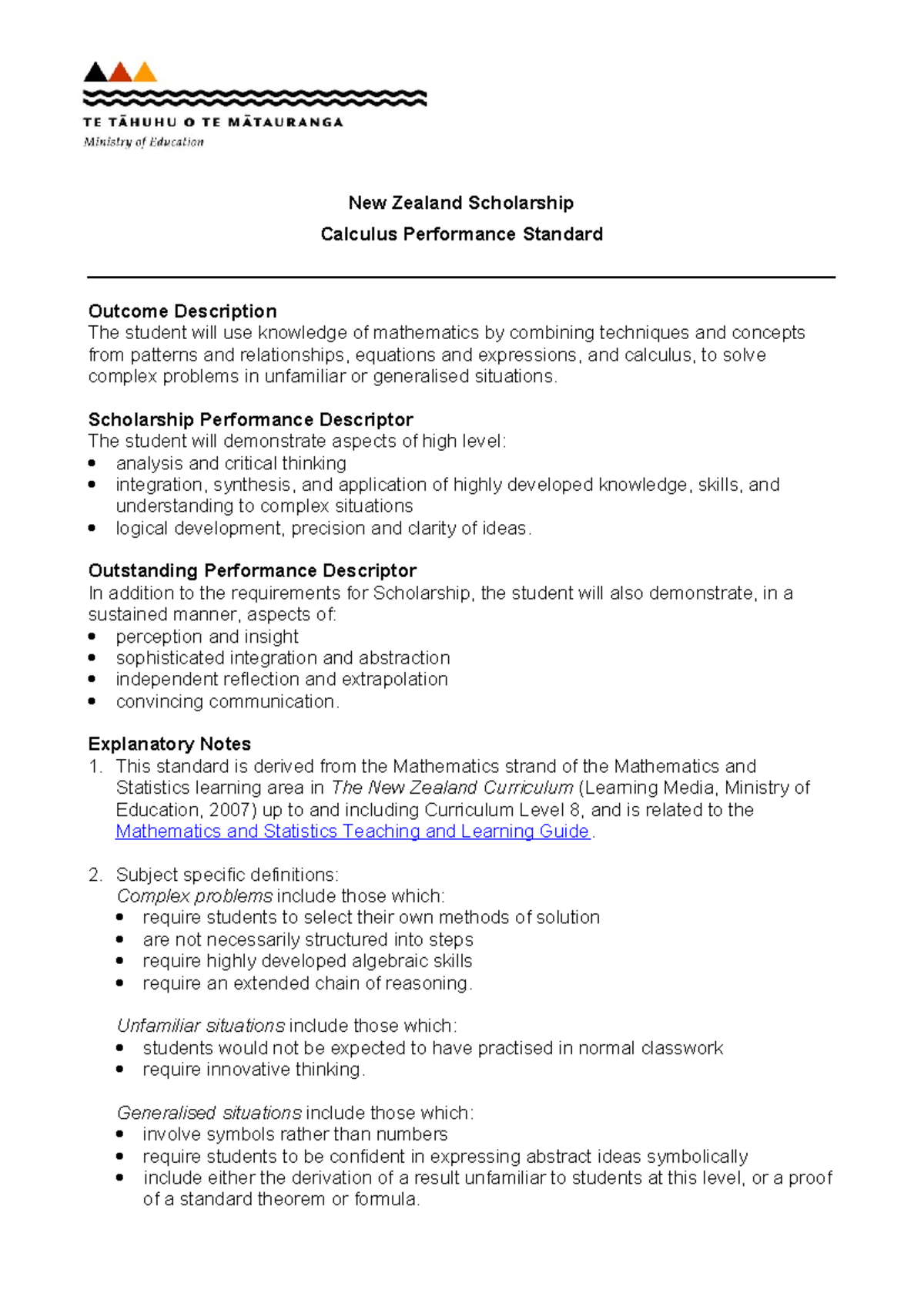 Scholarship Calculus performance standard - New Zealand Scholarship ...