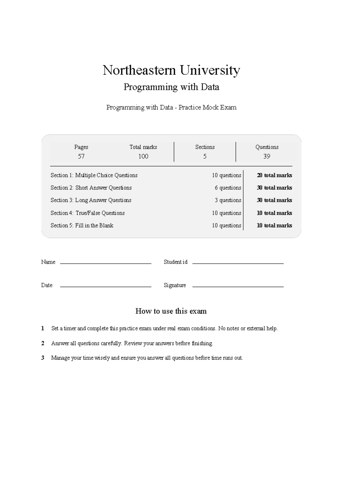 DS 2000 Programming with Data NU Practice Mock Exam 2026 - Studocu