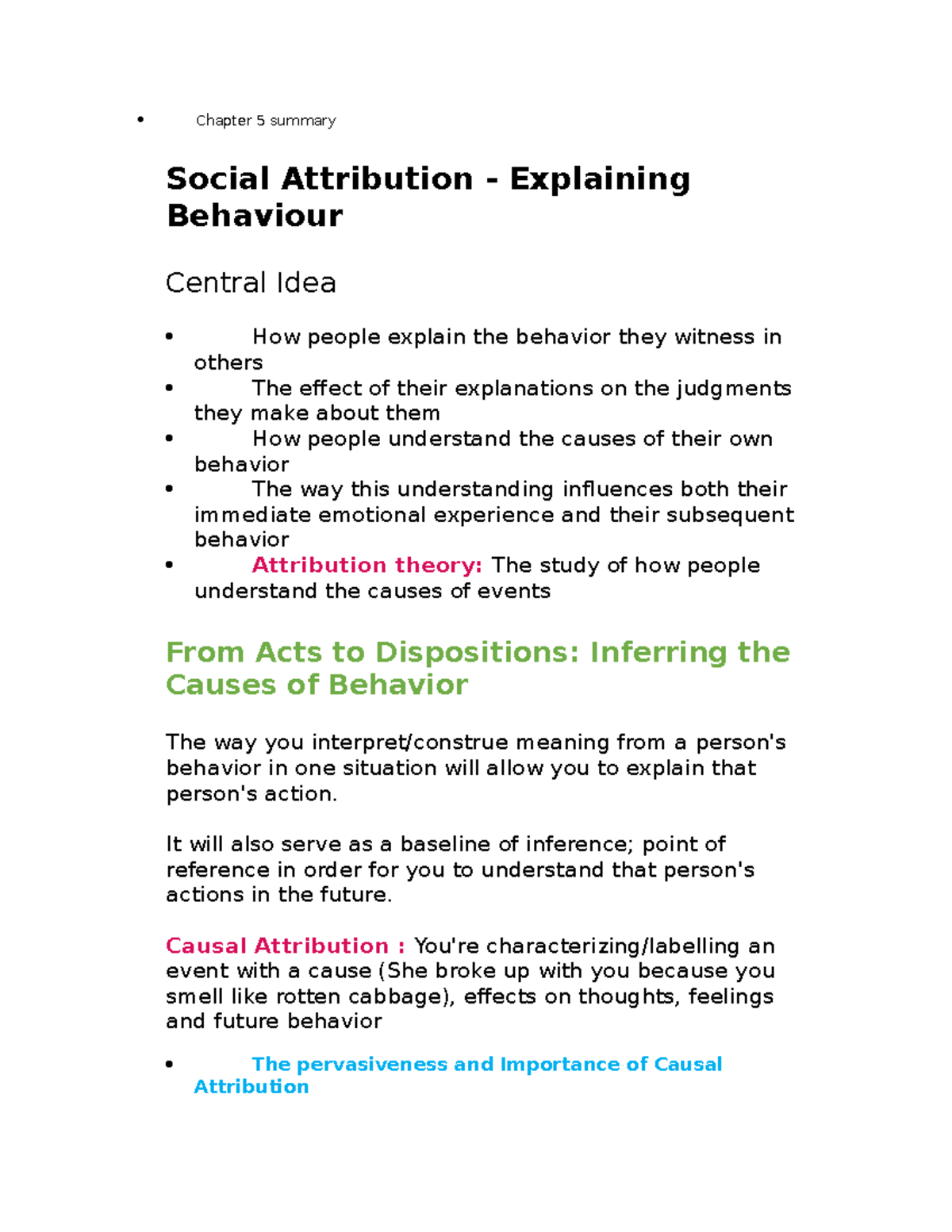 Chapter 5 Summary: Understanding Social Attribution in Psychology - Studocu
