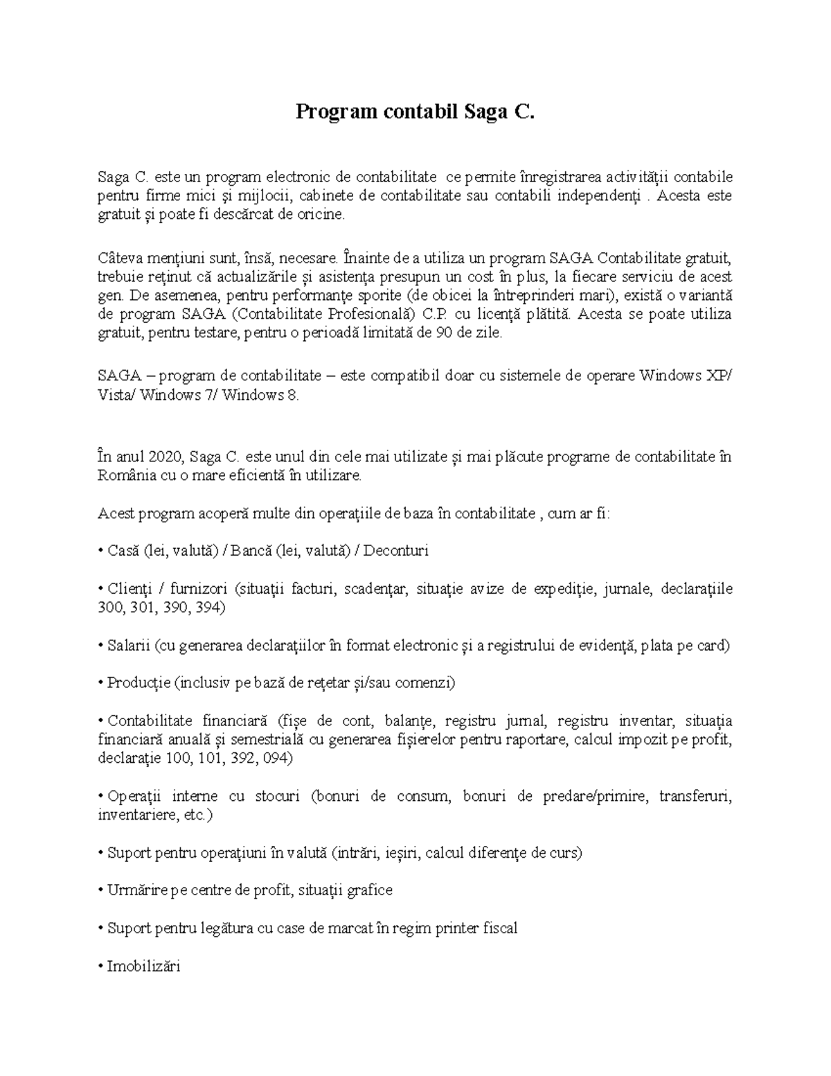 Program contabil Saga - Saga C. este un program electronic de ...