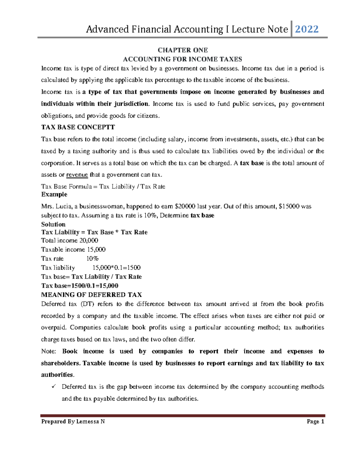 Advanced FA I CH 1: Accounting for Income Taxes & Deferred Tax ...