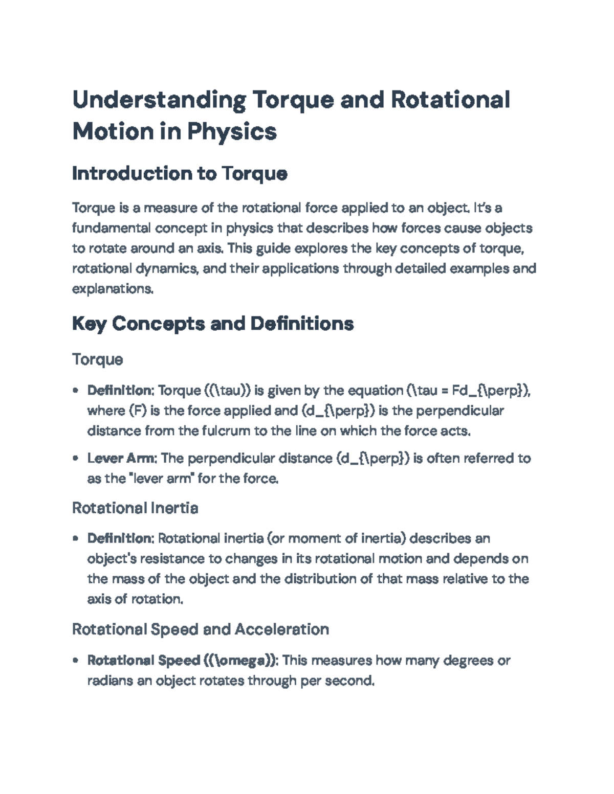 Torque and Rotational Motion in Physics: Concepts and Applications - Understanding Torque and ...