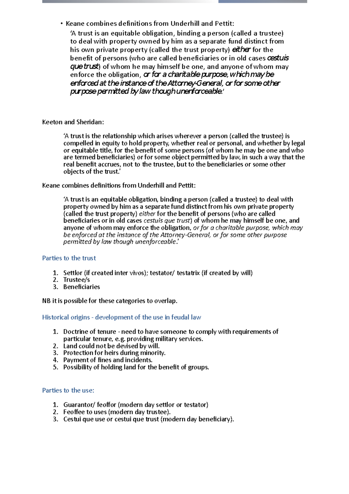 Topic 1 Class Notes - Overview & Historical Development of Trusts - Studocu