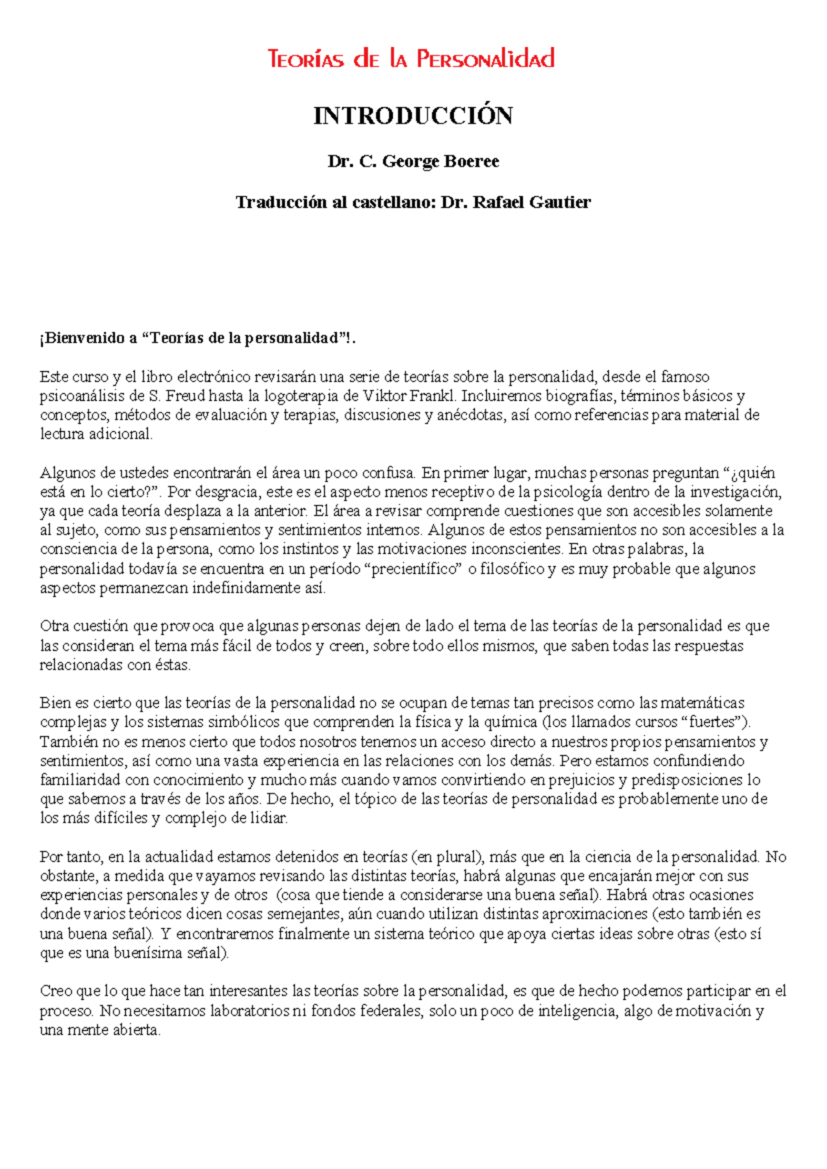 Teorías de la Personalidad por Dr. C. George Boeree - Resumen y ...