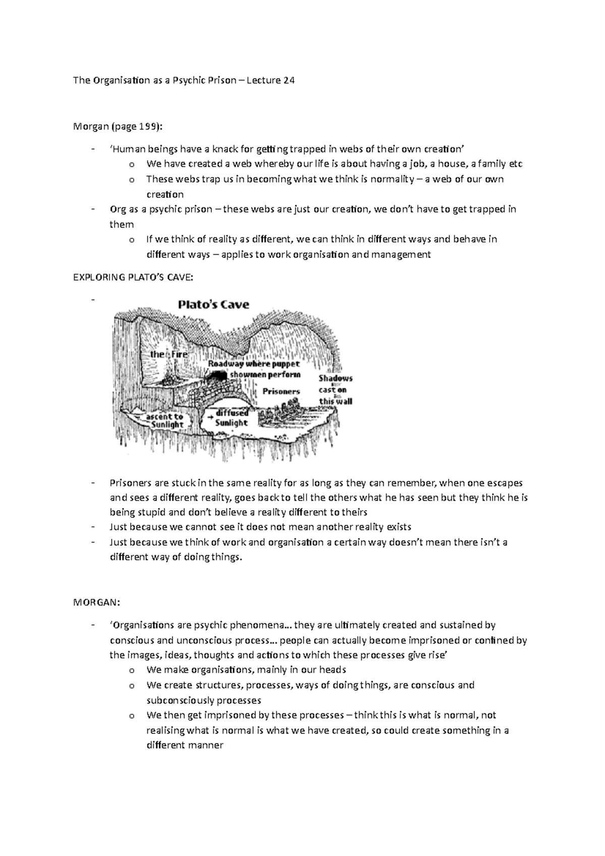 Lecture 24: The Organisation as a Psychic Prison Analysis - Studocu