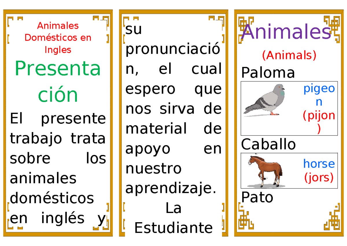 Animales Domesticos En Ingles