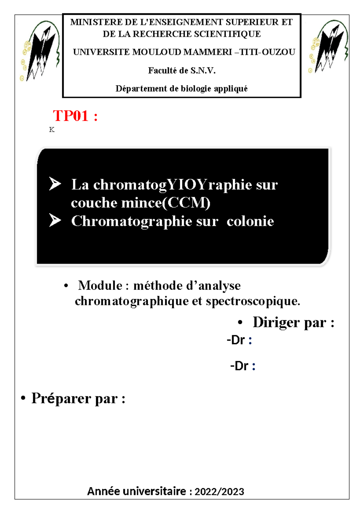 TP01 : Chromatographie sur Couche Mince (CCM) et Extraction de ...