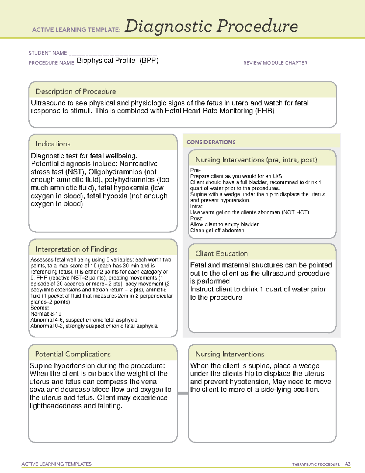 Biophysical Profile (BPP) Active Learning Template Guide - Studocu