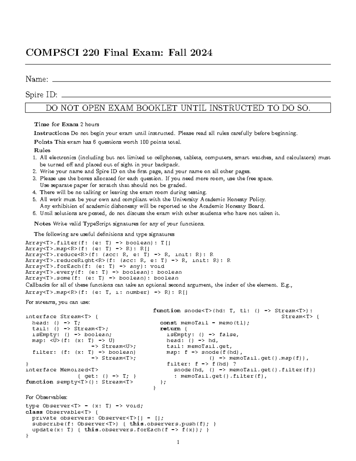 COMPSCI 220 Final Exam Solutions: Fall 2024 - Studocu