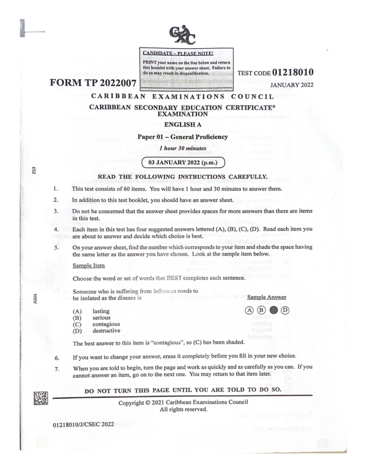 CSEC English A January 2022 Paper 1 Examination Overview - Studocu