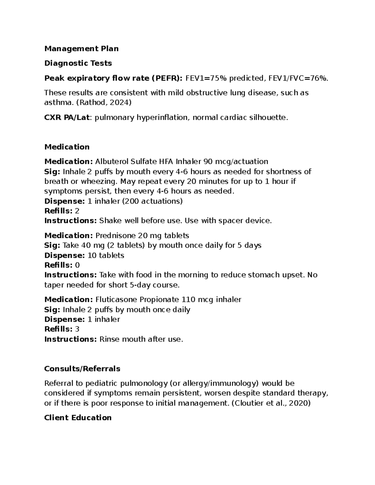 Management Plan for Asthma: NR 602 iHuman Week 3 - Studocu