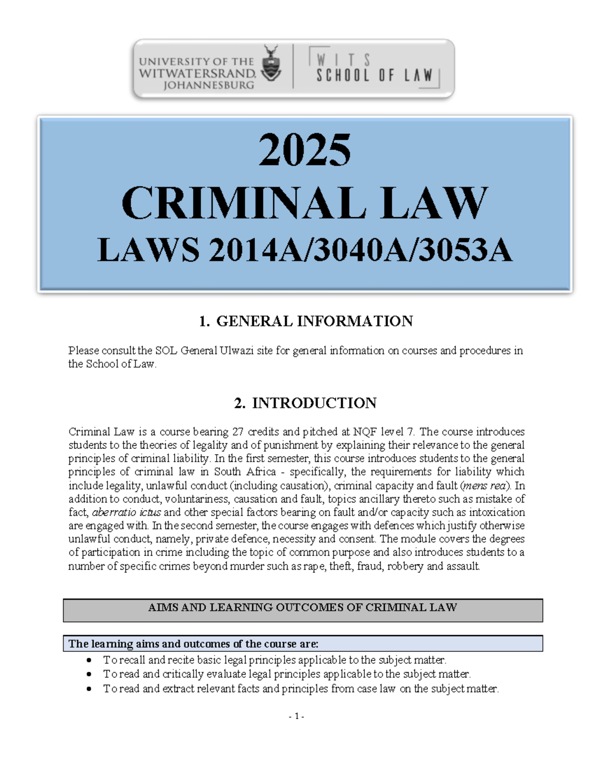 2025 LAWS 1: Criminal Law Course Outline and Assessment Guide - Studocu