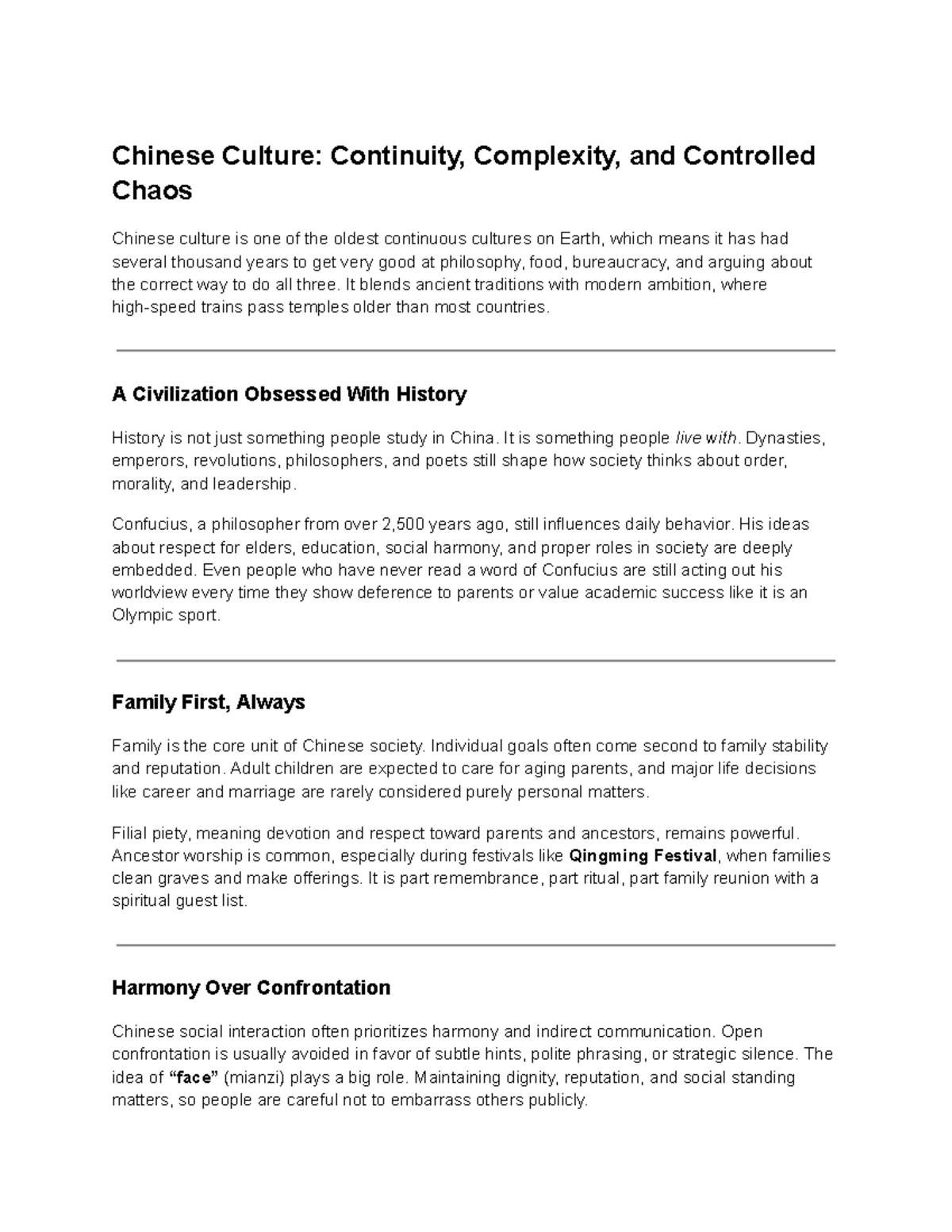 Chinese Culture: Continuity, Complexity, and Chaos Analysis - Studocu