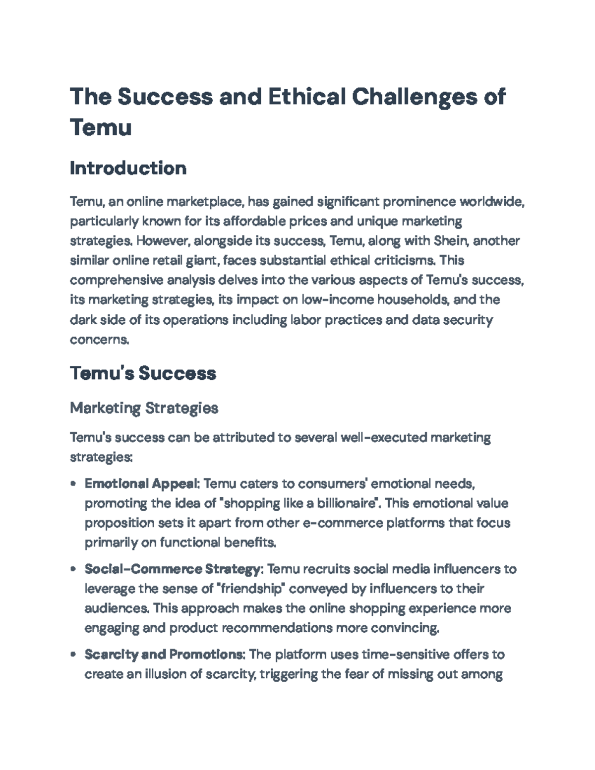 A Comprehensive Analysis of Temu's Success & Ethical Challenges - Studocu