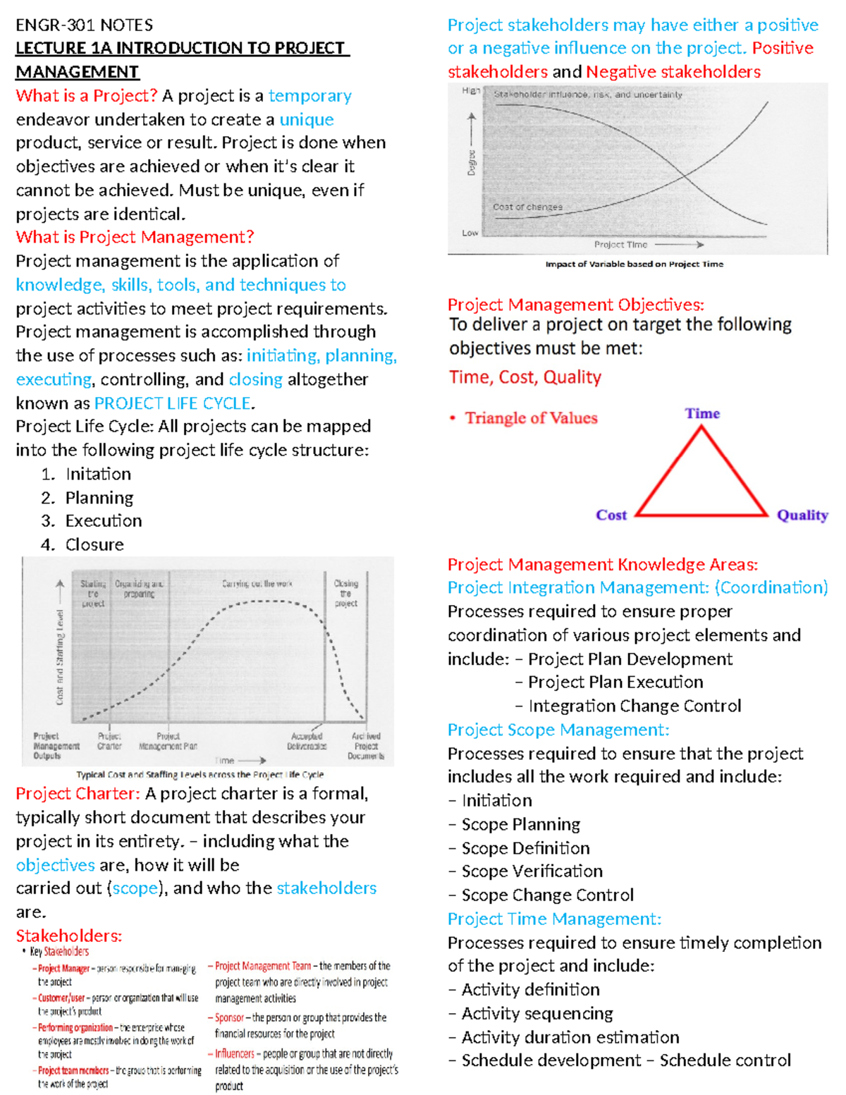 ENGR-301 Lecture Notes: Project Management Principles & Practices - Studocu