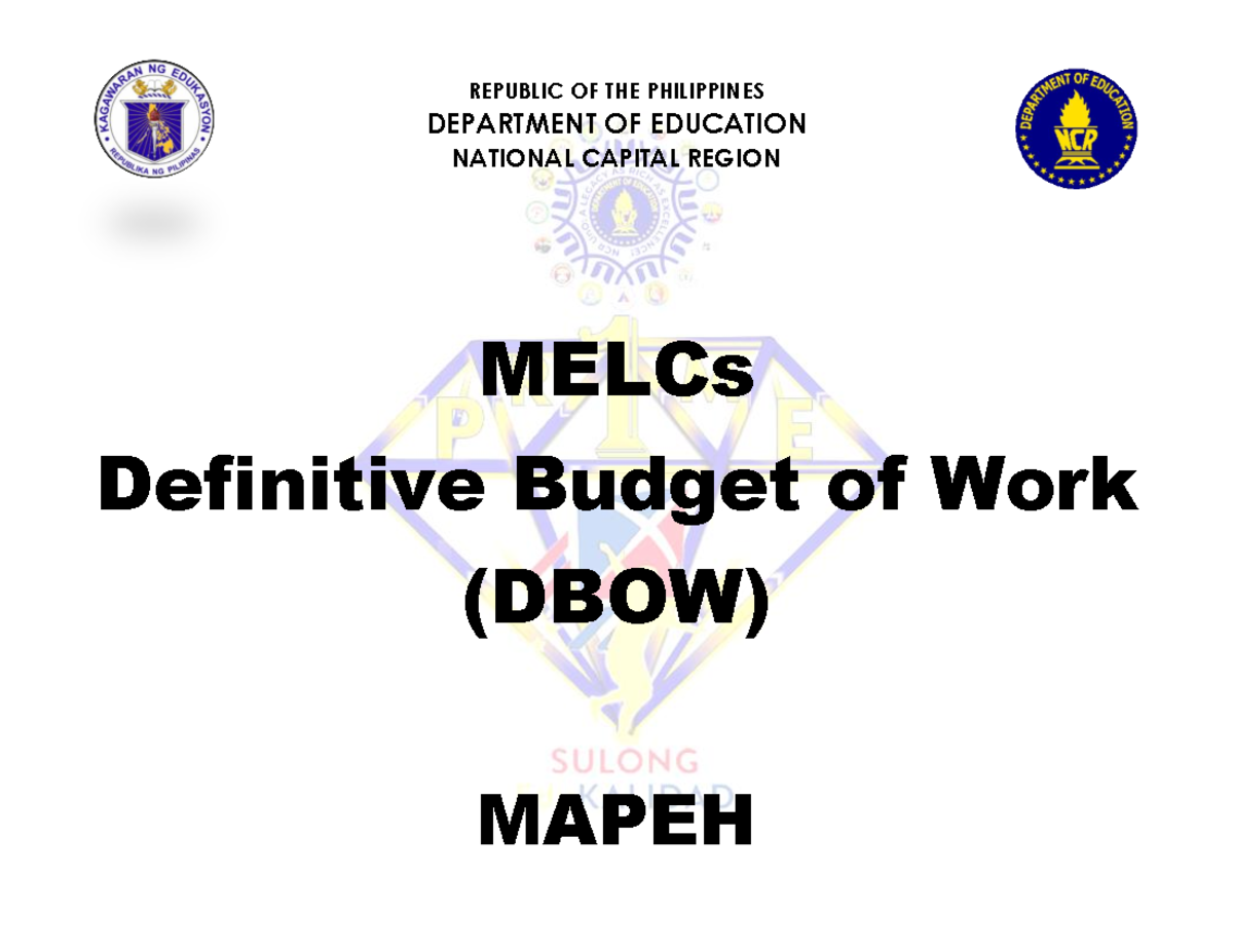 MAPEH-DBOW: Definitive Budget of Work for Grade 1 MAPEH Curriculum ...