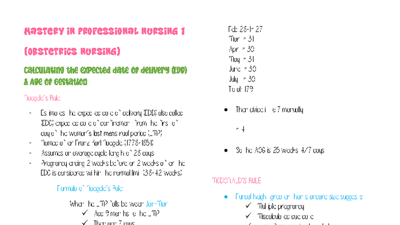 MPN 1 (OB) Yumi - Comprehensive Notes on Obstetrics Nursing - Studocu